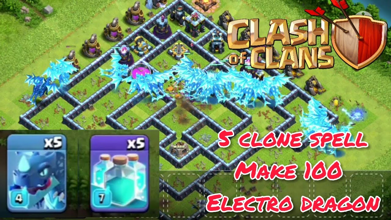 5 CLONE SPELL MAKE 100 CLONE ELECTRO DRAGON! BEST TH13 ATTACK STRATEGY ...