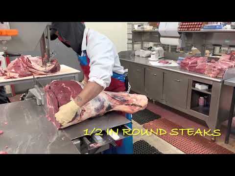 Meat cutting beef back leg into steaks and roasts - YouTube