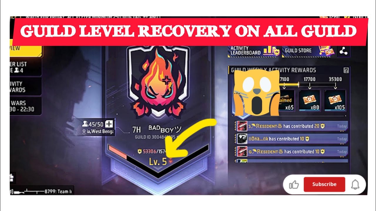 Free Fire GUILD LEVEL RECOVERY ON ALL GUILD 😲🙈 #freefire #freefireguild ...