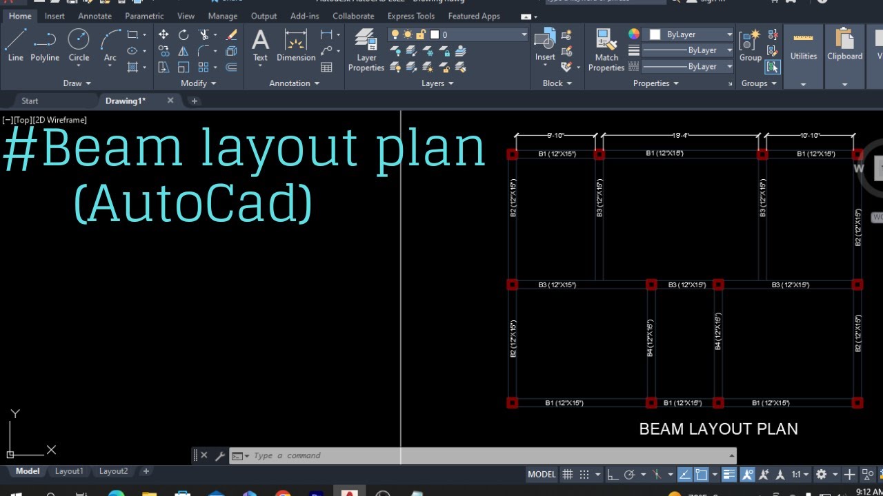 How to draw beam layout plan in AutoCad | beam layout | - YouTube