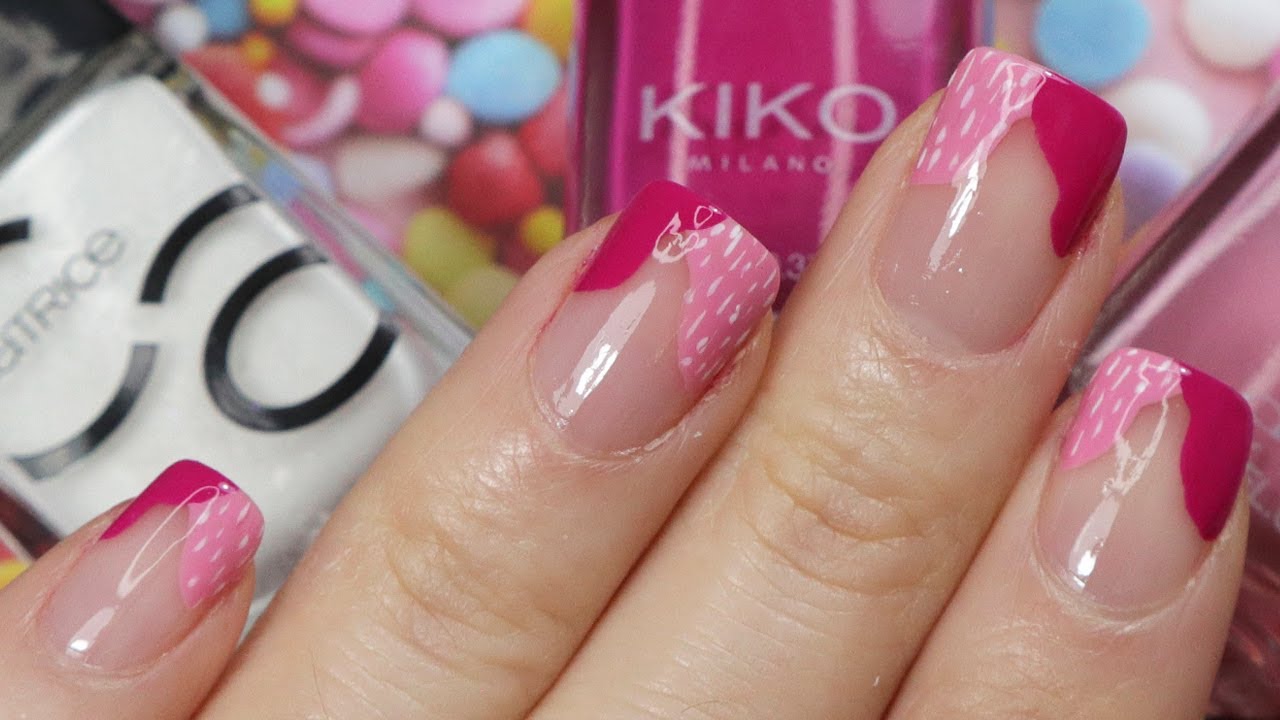 Easy French Manicure | Pink Abstract Wavy Chevron French Tip Nail Art ...