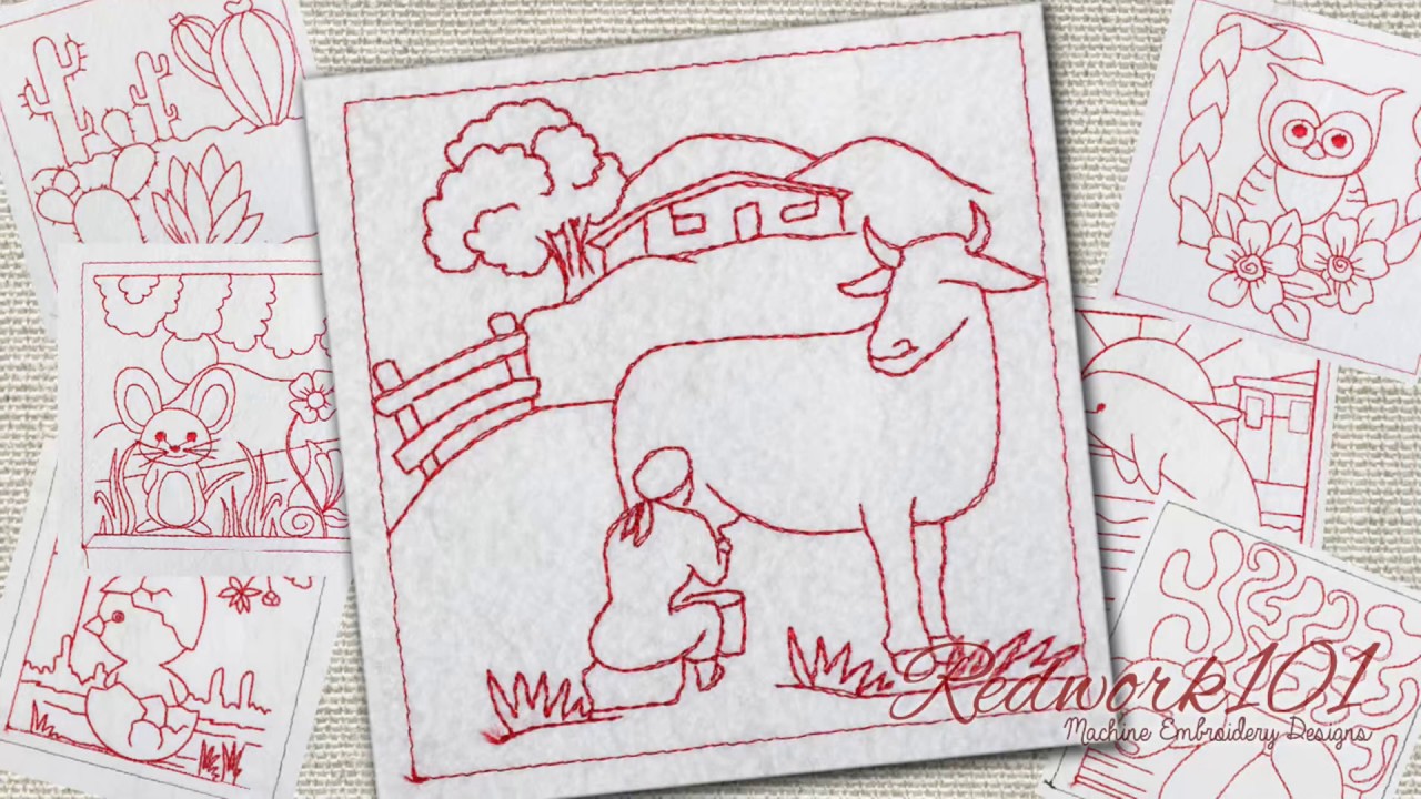 Farmer Milking From A Cow | Redwork Embroidery Designs - YouTube