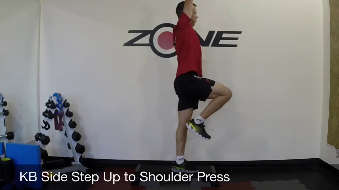 KB Side Step Up to Shoulder Press - YouTube