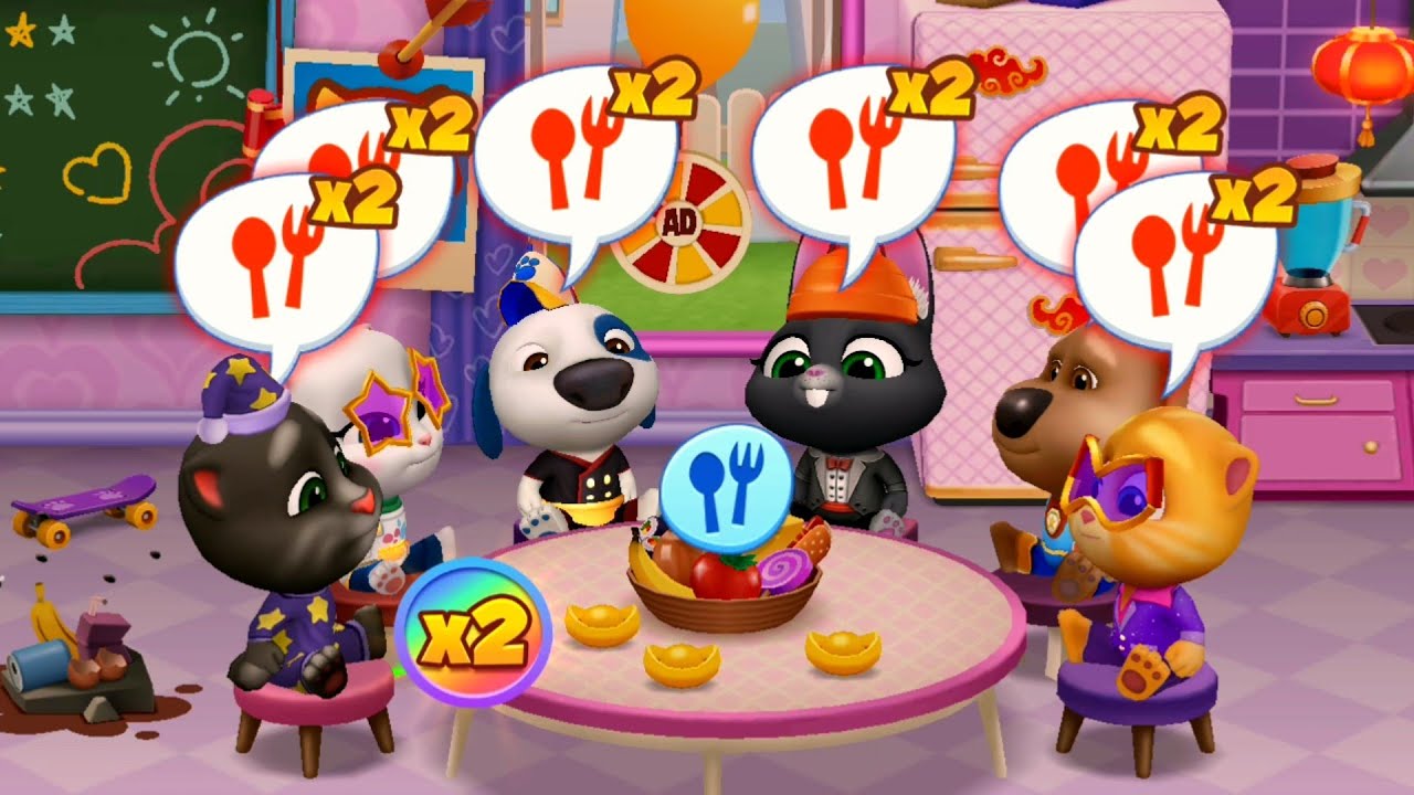Talking tom enjoy😊 with friends👭👬 and dinner🍽, fun, singing🎤, talking ...
