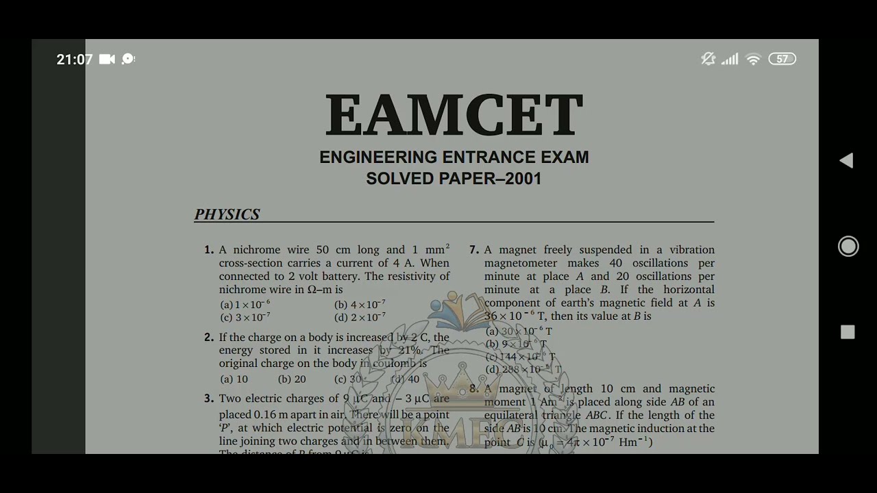AP & TS EAMCET 2001 phy&chem (2001-21) Previous Year Solved Papers apeamcet eamcet 2022 ...