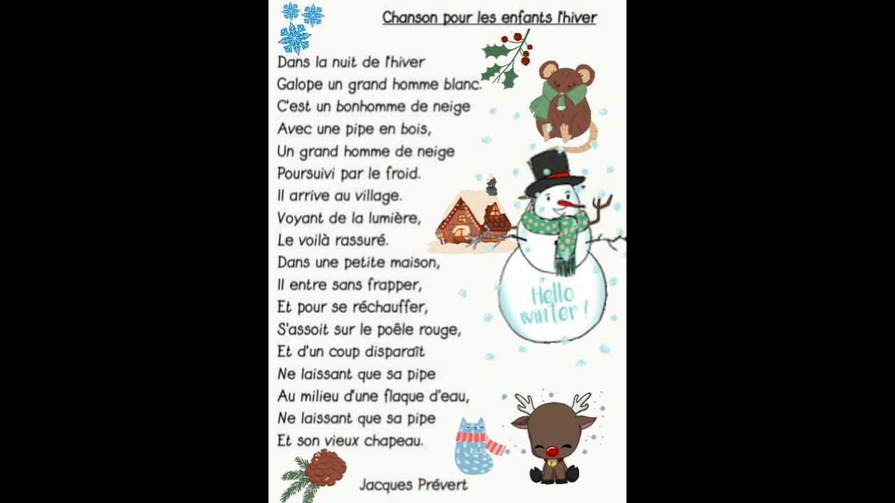 Dans la nuit de l'hiver ⛄Jacques Prévert, Chanson pour les enfants l'hiver de Jacques Prévert ...