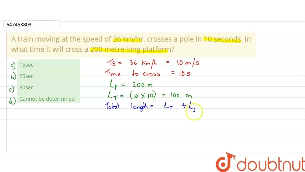 A train moving at the speed of 36 km/hr. crosses a pole in 10 seconds. In what time it will cros ...