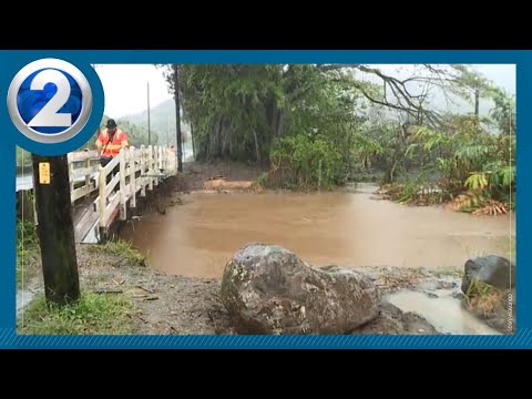 Windward Oahu deals with the storm: Kamehameha Highway near Waikane is closed