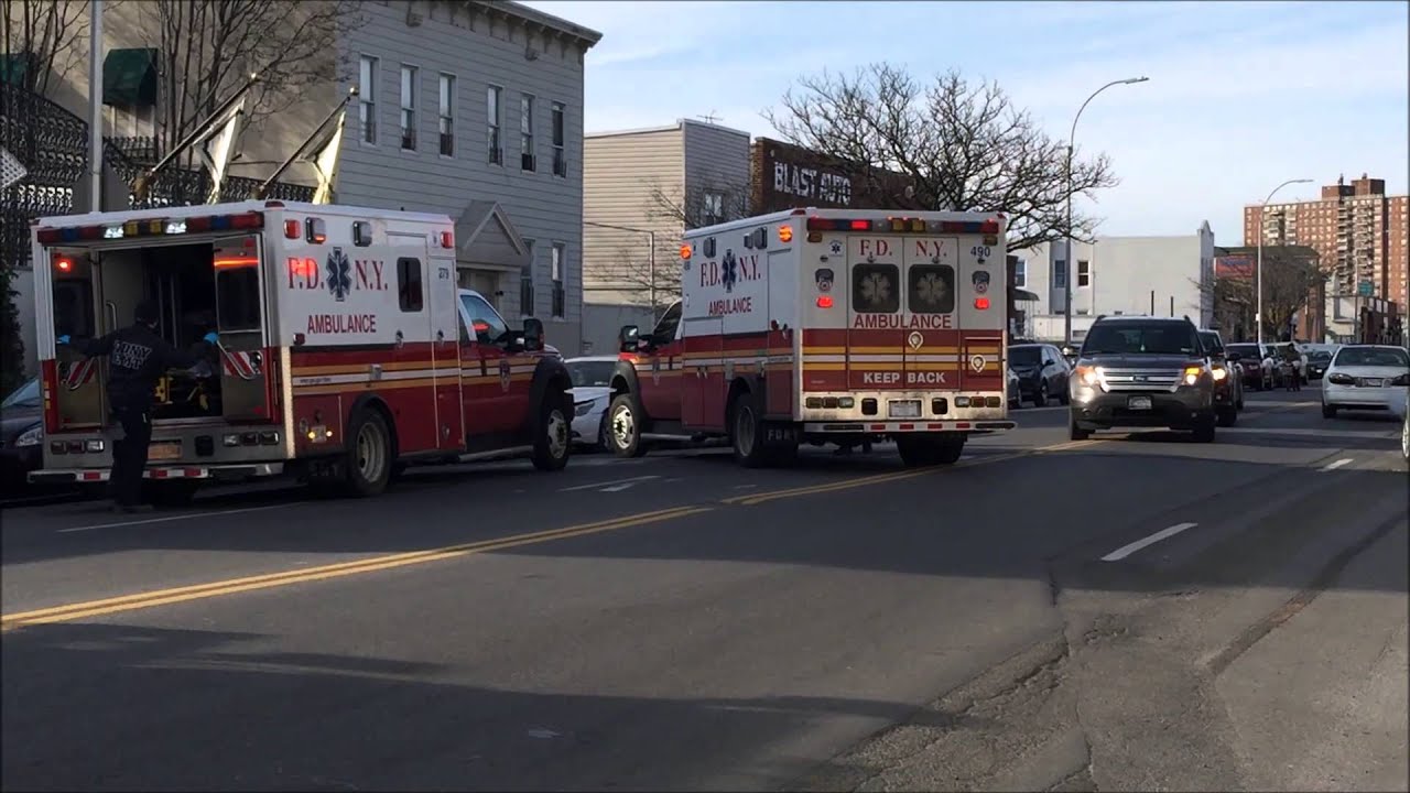 FDNY ENGINE 245 & 2 EMS AMBULANCES RESPONDING & ON SCENE OF PERSON DOWN ...