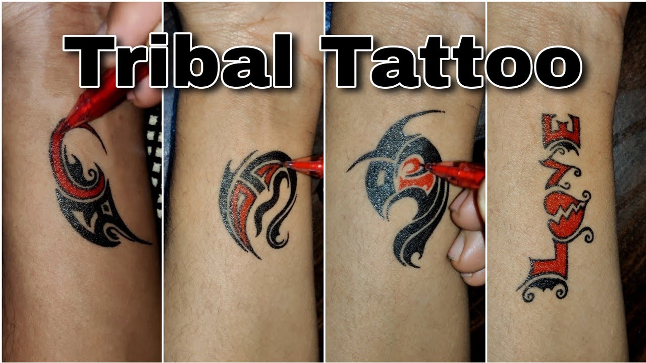Tribal Tattoo/ how to make tribal Tattoo with pen || tattoo making art ...