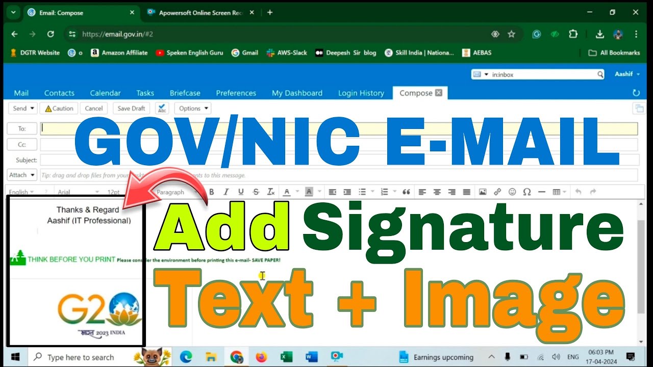 Add Text, Images, Social icons & Logo Signature in Gov/Nic e-mail Step ...