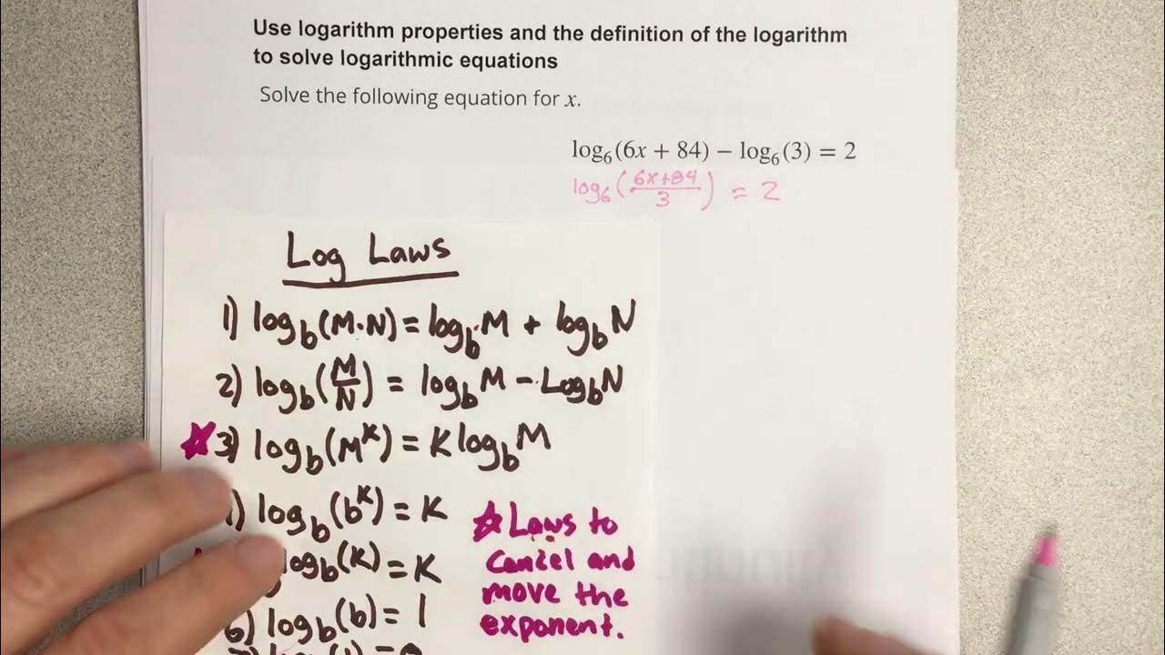 Use logarithm properties and the definition of the logarithm to solve logarithmic equations ...