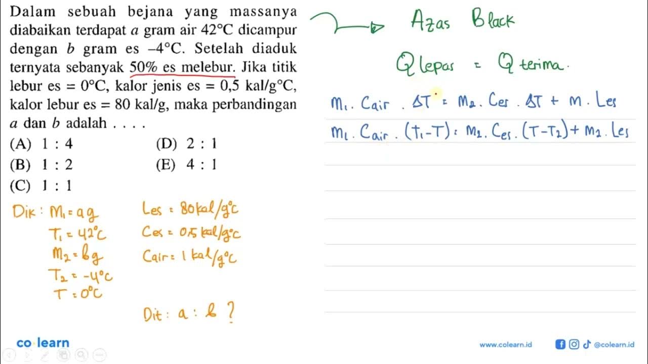 Dalam sebuah bejana yang massanya diabaikan terdapat a gram air 42 C ...