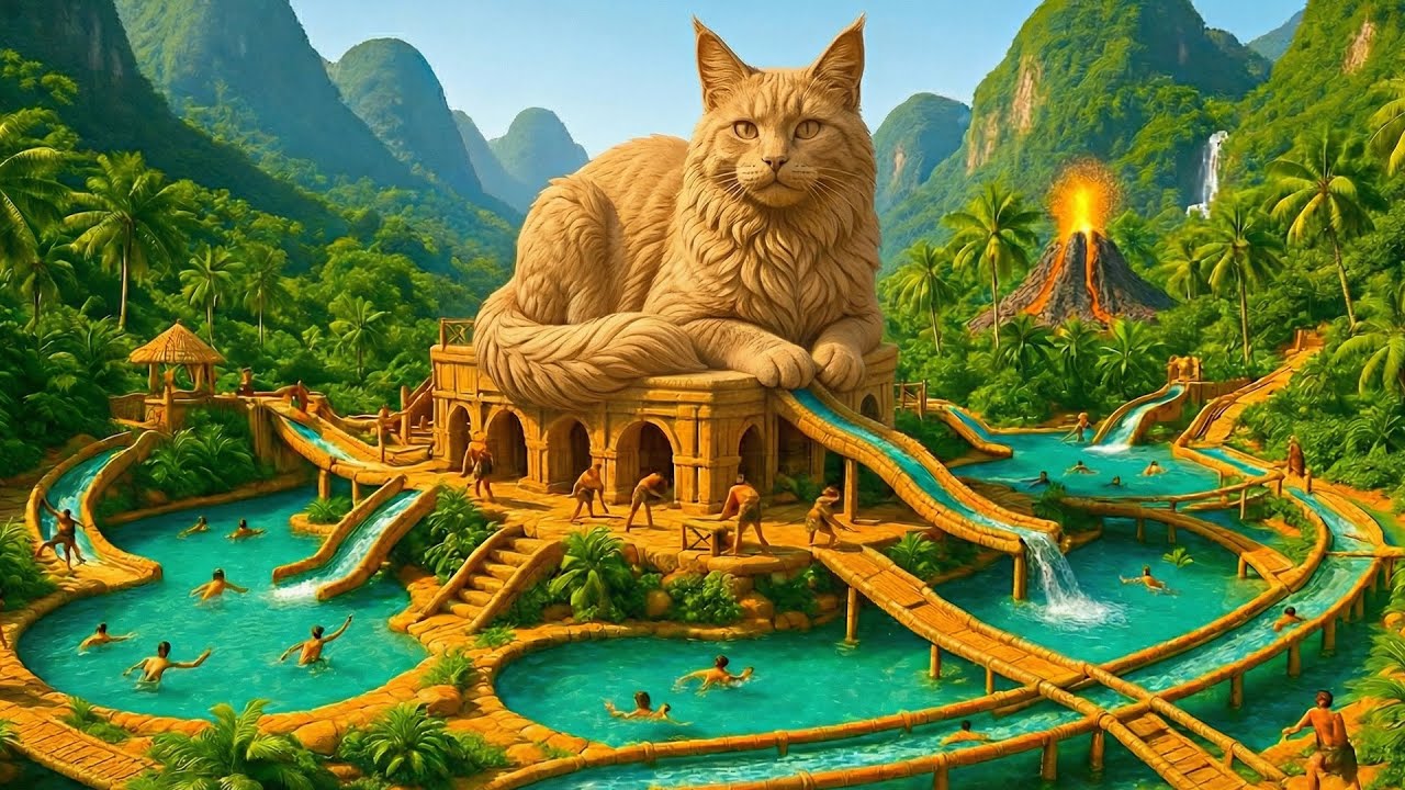 160 Days to Build a Cute Cat-Shaped House with a Pond Using Primitive ...