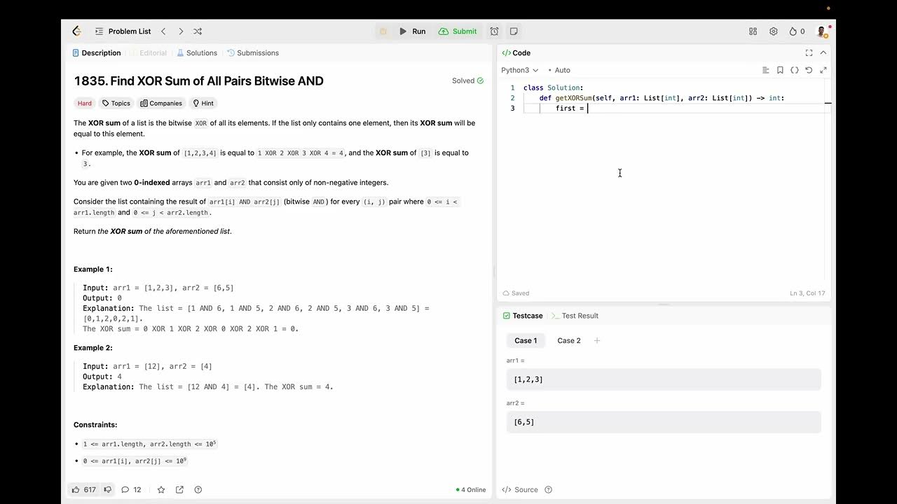 Find XOR Sum of All Pairs Bitwise AND - YouTube