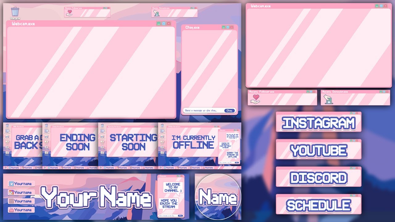 Retro Themed Stream Overlay Template Pack + Banner & Logo | PSD ...