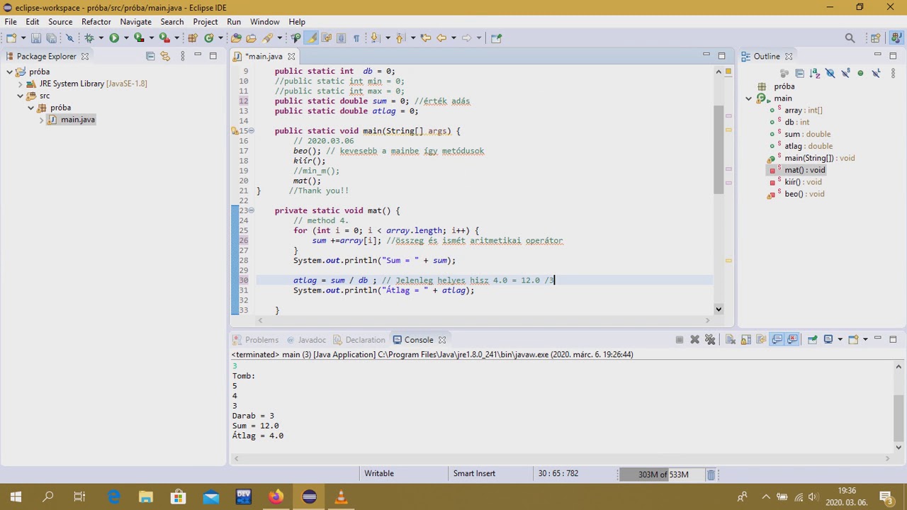 OOP JAVA MIN ,MAX , SUM,ATLAG 1/2. - YouTube