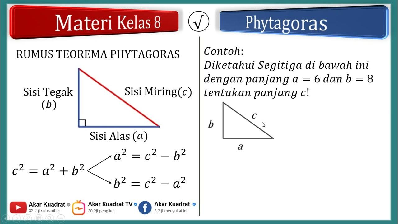 Materi Matematika Kelas 8 Teorema Phytagoras Semester 2 Akar Kuadrat - YouTube