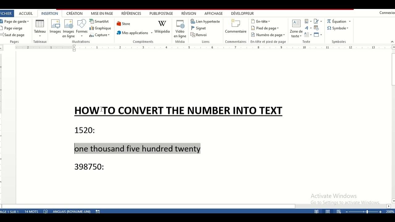 HOW TO CONVERT THE NUMBER INTO TEXT WITH Ms WORD - YouTube