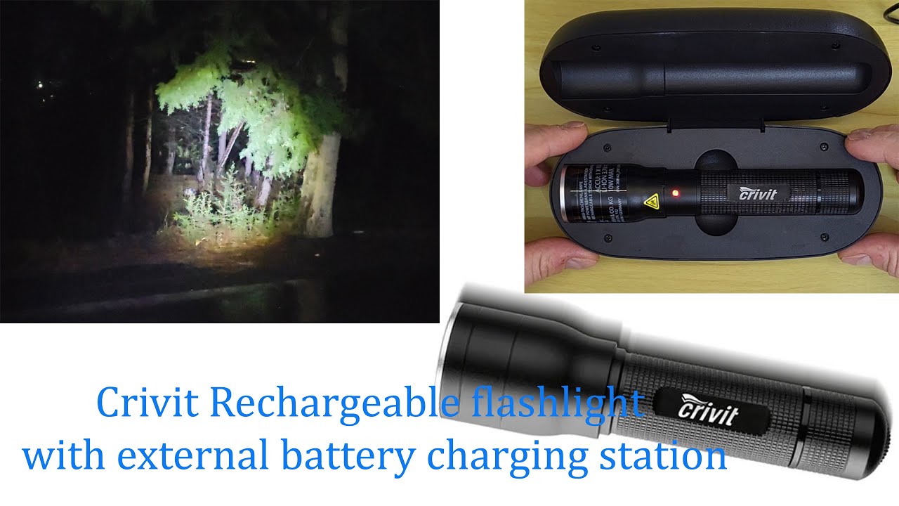Crivit Rechargeable flashlight with external battery charging station ...