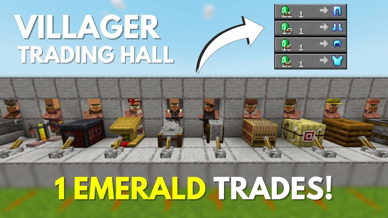 Minecraft 1.20 Easiest VILLAGER Trading Hall - ALL TRADES 1 EMERALD ...