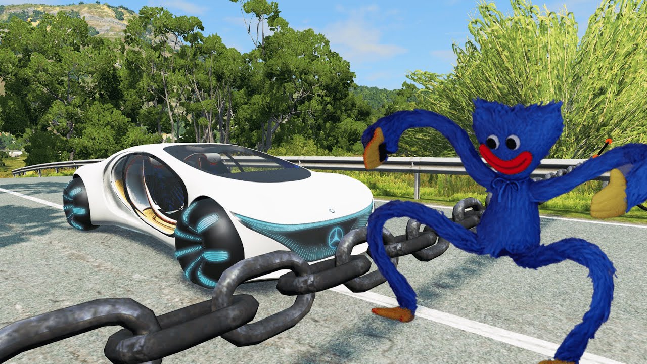 Huggy Wuggy Car Chase Cars vs Chain - Beamng Drive #1 - YouTube