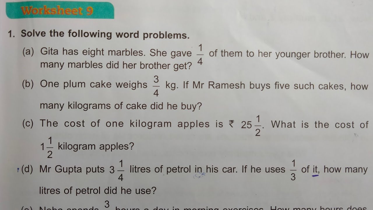math class 5 chapter 4 worksheet 9 dav public school // math class 5 ...