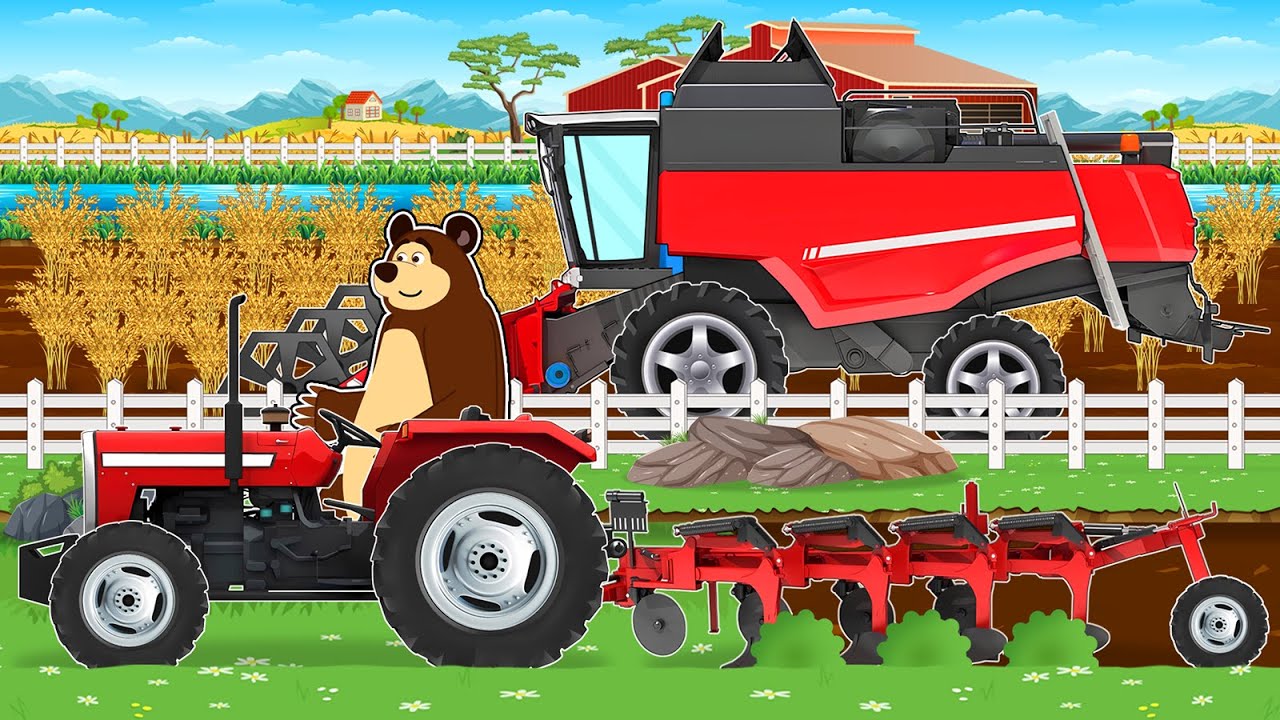 Farmer Hardwork: Tractor without Cab and Sowing Wheat - Combine ...