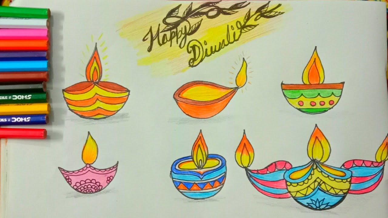 Diwali Diya Drawing || How to draw easy Diya for Diwali step by step ...