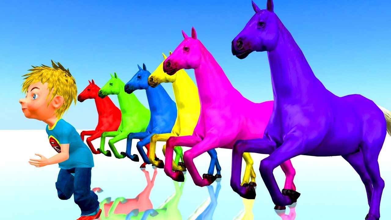 Color HORSE Vs KIDS Running Race | wild animals animation for kids and ...