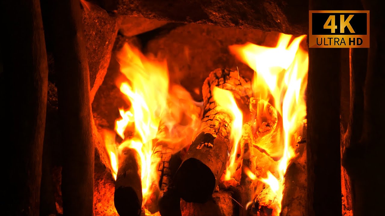 4K HDR Fireplace REALTIME - 3 Hours - Relaxing Fire Burning Video ...