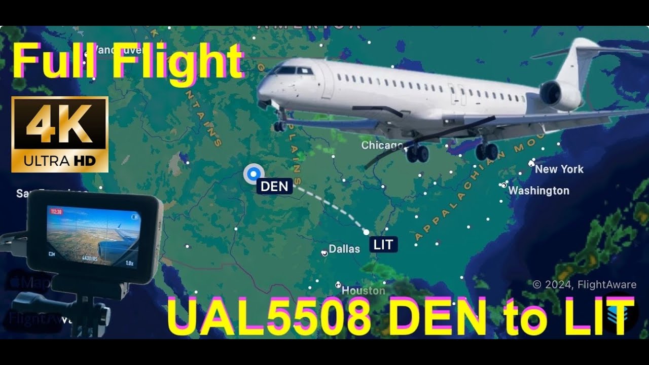 [4K] - Full Flight - CRJ-700 - United Airlines - UAL5508 - DEN to LIT ...
