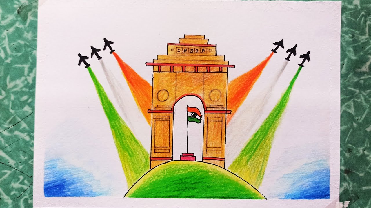 independence day scenery drawing of India gate Delhi with oil pastel # ...