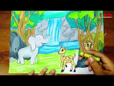 Jungle Drawing for Kids | Easy Jungle Drawing With Animals | Jungle ...