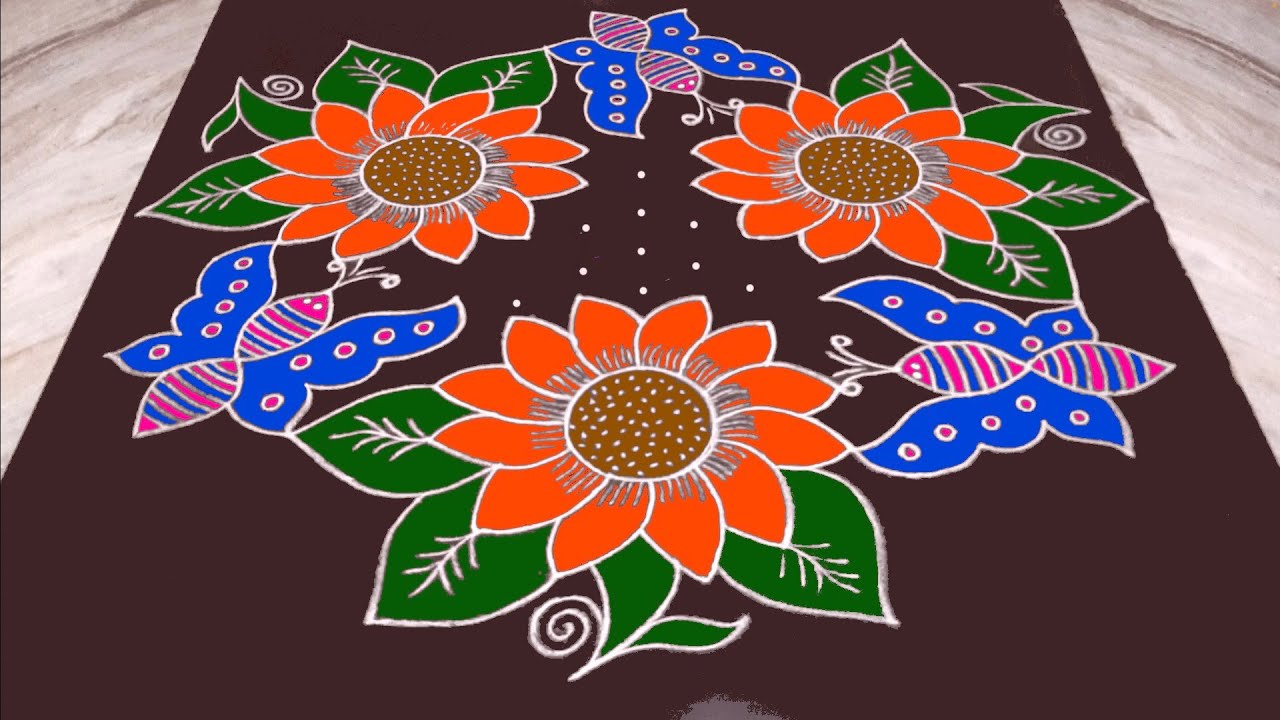 Simple lotus flower rangoli design 15X8 dots | Chukkala muggulu ...