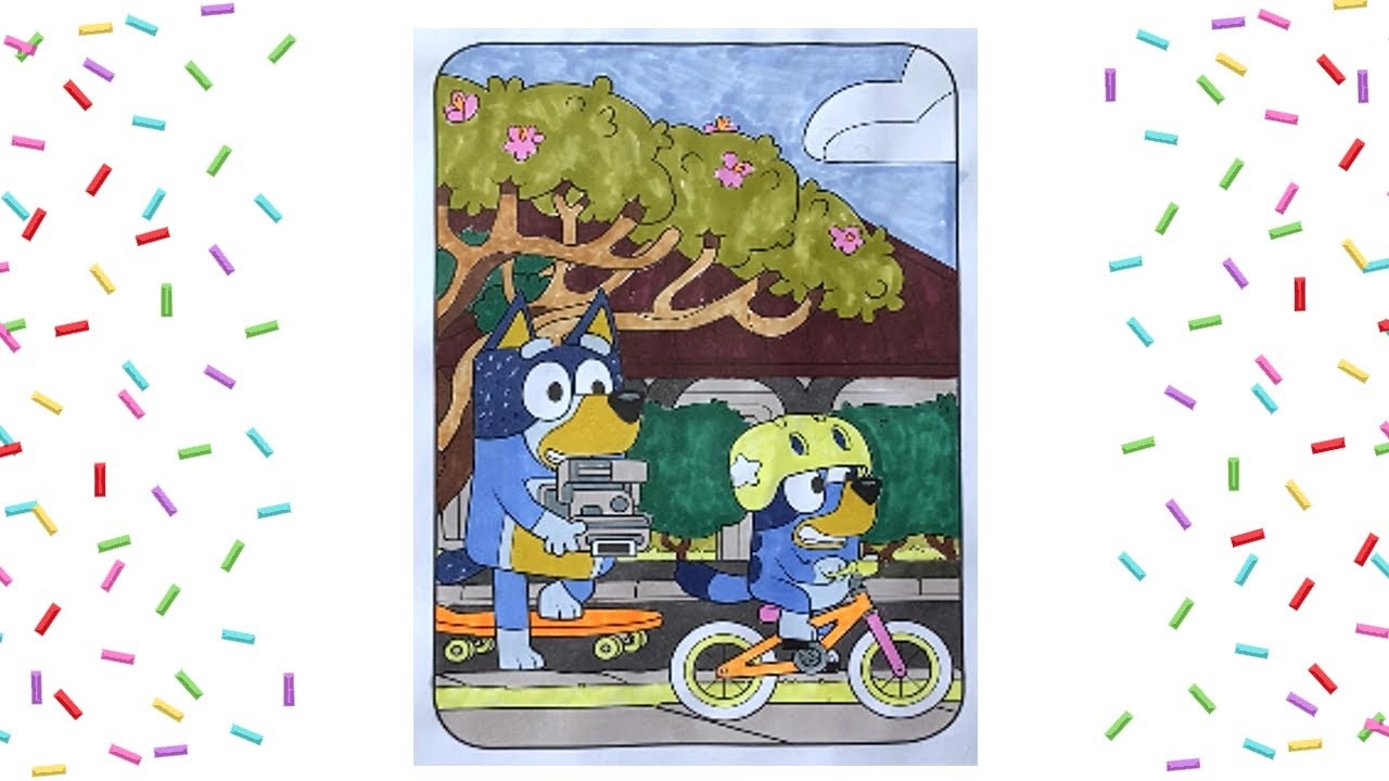 Coloring Disney Bluey Riding Her Bike Coloring Page With Markers Speed Coloring Time Lapse