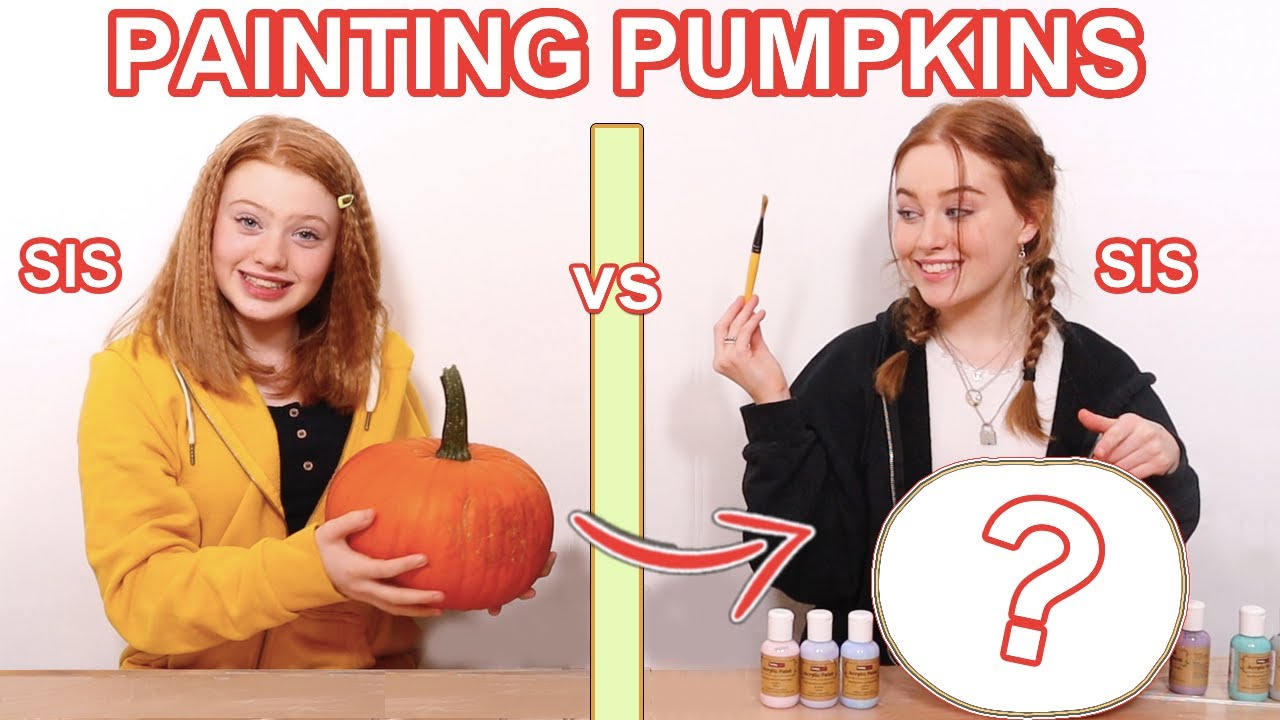 Twin Telepathy Painting Pumpkins Challenge *3 Color DIY Halloween | Sis ...