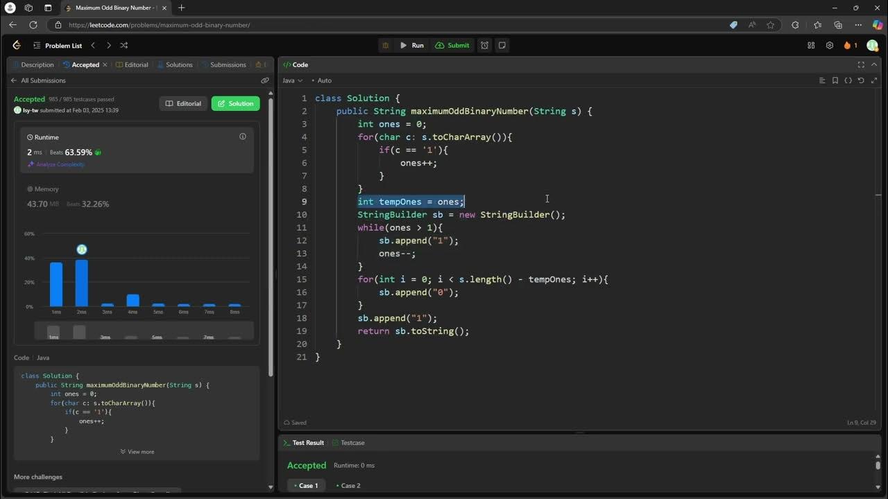#LeetCode 2864 | Maximum Odd Binary Number #Java - YouTube