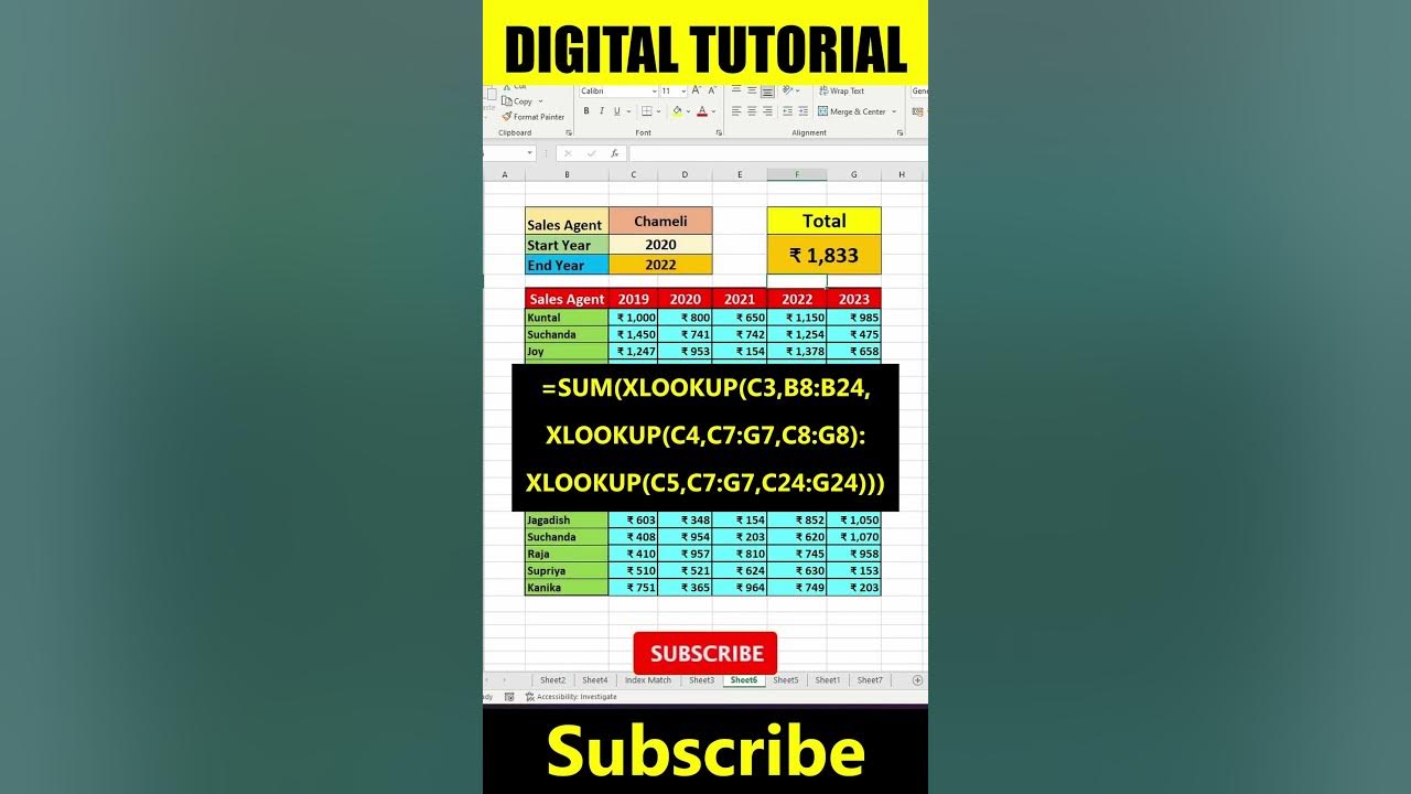 3D xlookup + sum using Excel XLOOKUP Function @digitaltutorial425 #shorts #exceltips - YouTube