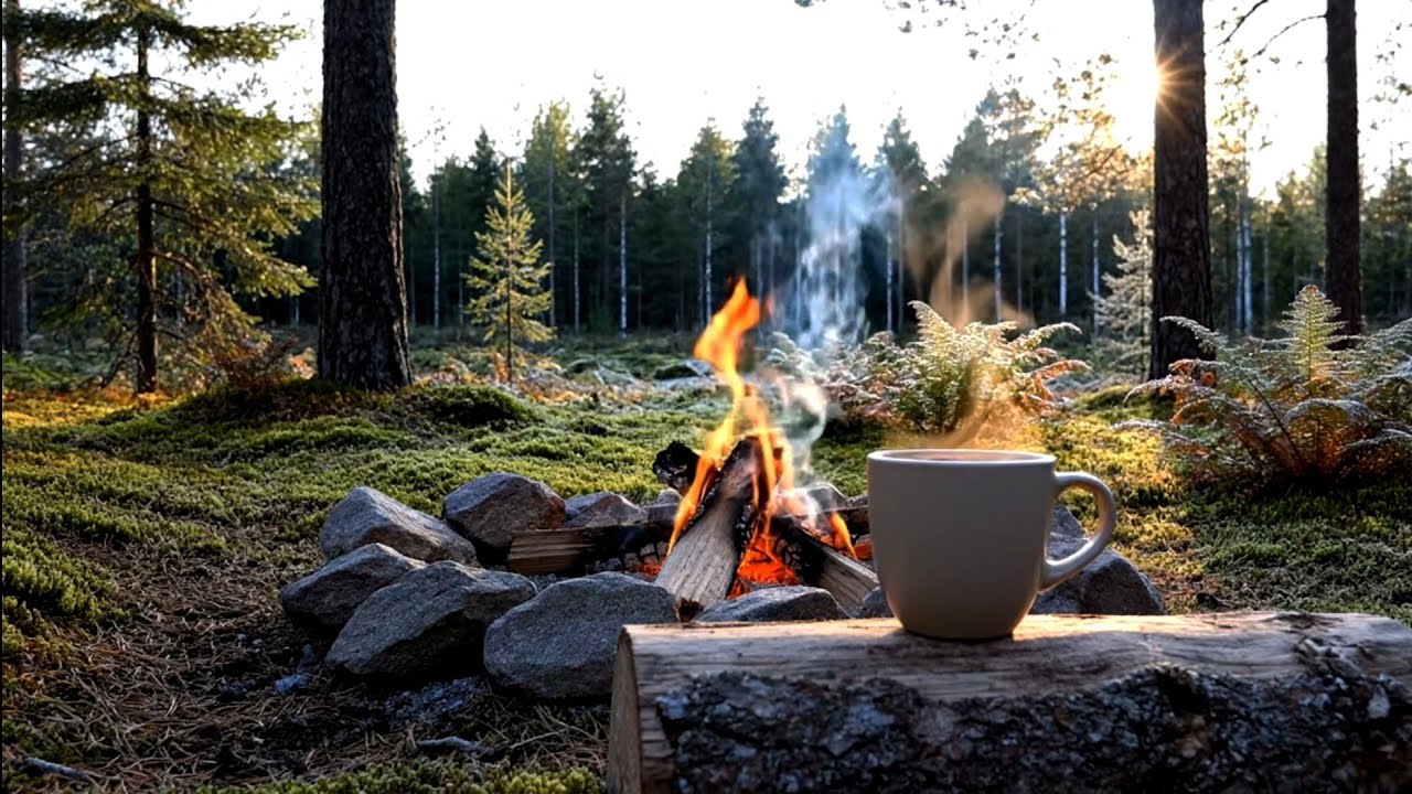 Forest Campfire Ambience | Quiet Morning Fire in the Woods for Slow ...