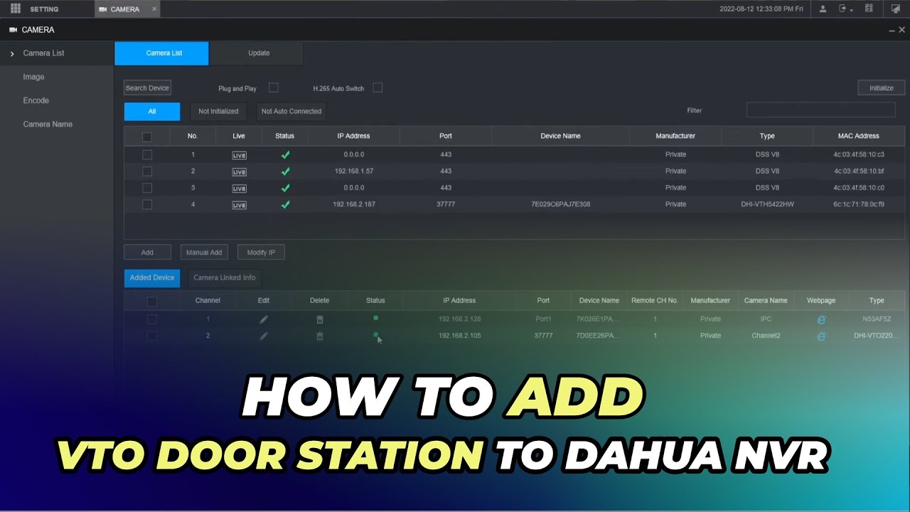 Adding Video Intercom VTO Door Station to Dahua NVR - YouTube