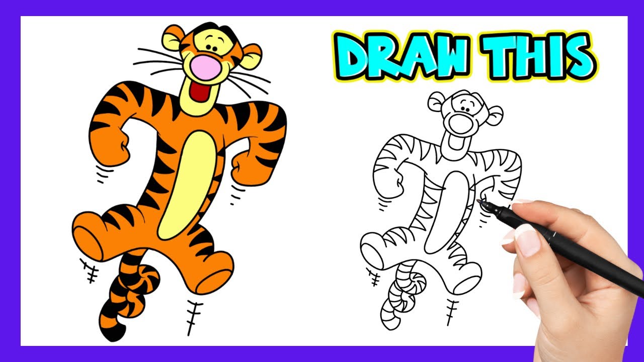 How to draw this amazing picture of Tigger bouncing - YouTube