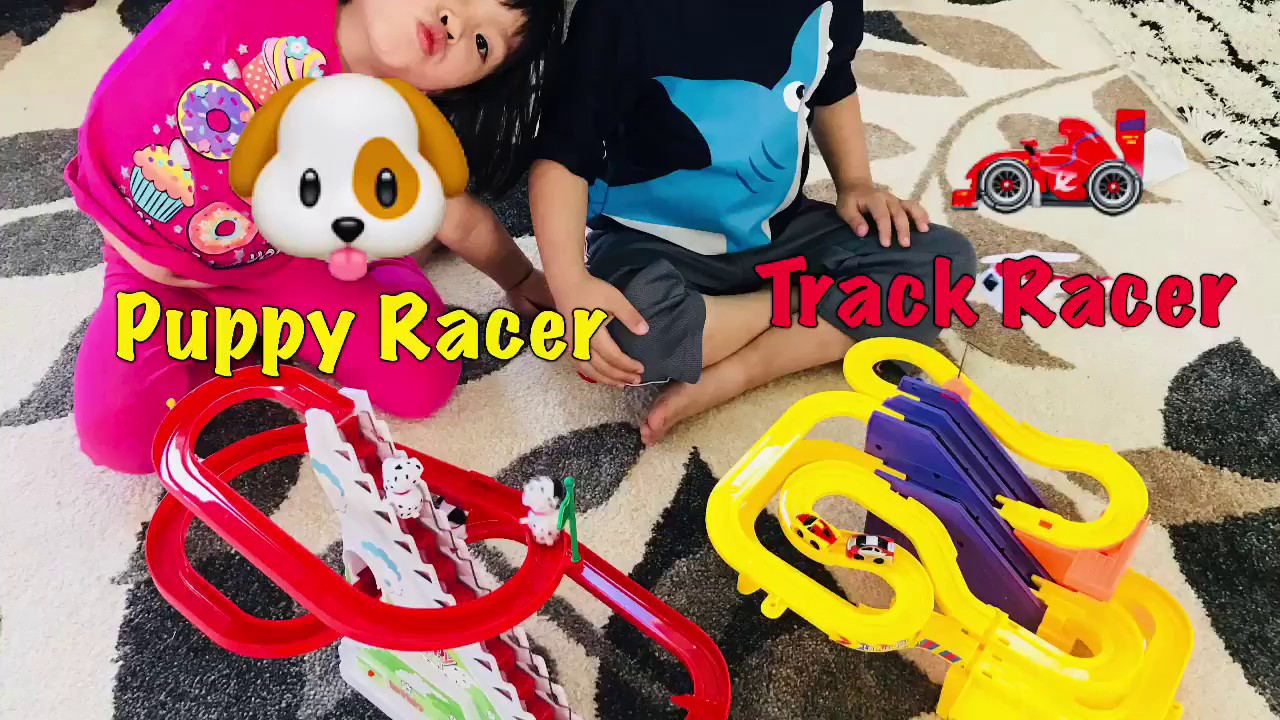 Puppy Racer vs Track racer|dog&kids|playtime - YouTube