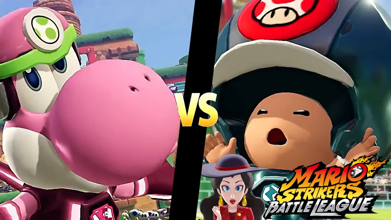 Mario Strikers Battle League Team Yoshi vs Team Toad in Mushroom Hill ...