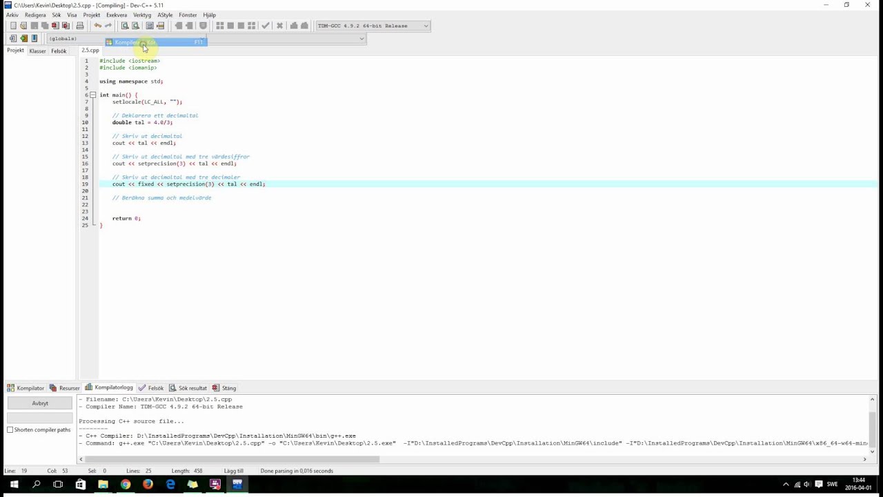 C++ Programmering 1 2016 Video 9 Övning 2.5 (Svenska) - Decimaltal (double) avrundning - YouTube
