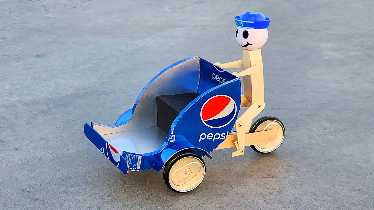 Rickshaw with Robot - tricycle Bike From Pepsi Cans - DIY - YouTube