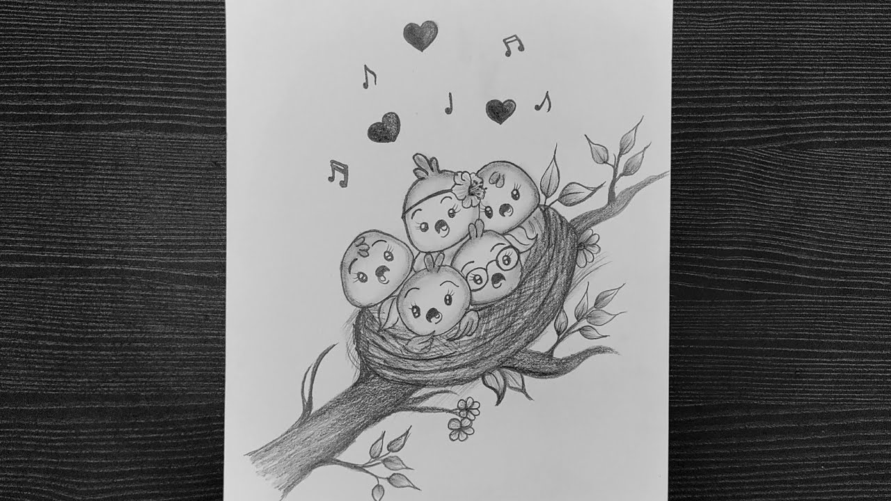 How To Draw Baby Birds // Cute Baby Birds Drawing - YouTube