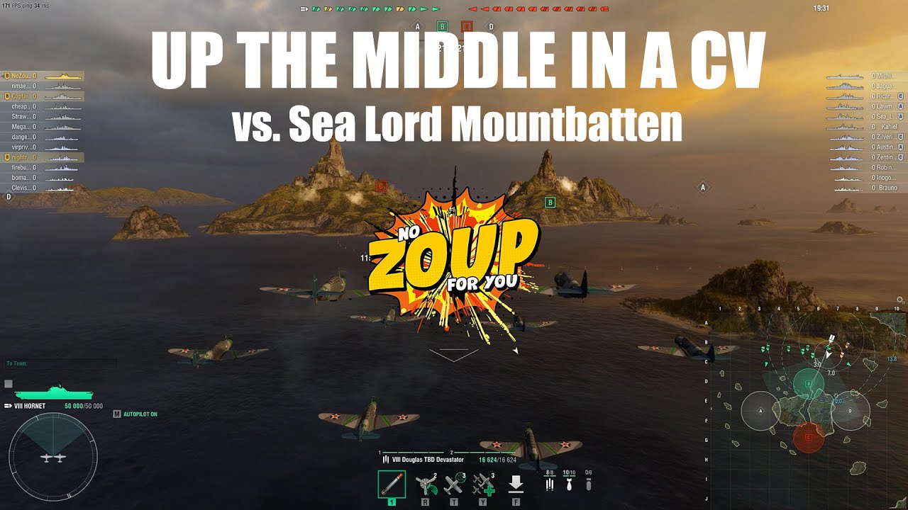 Up the Middle in a CV vs Sea Lord Mountbatten - WOWS - YouTube