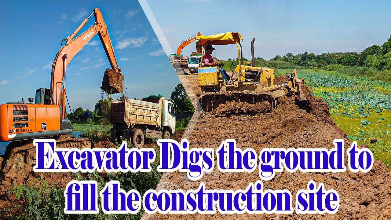 Excavator digs the ground to fill the construction Site - YouTube