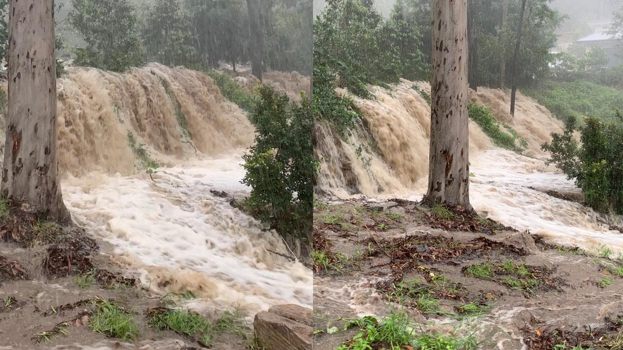 Flood Creates Waterfall In Backyard - YouTube